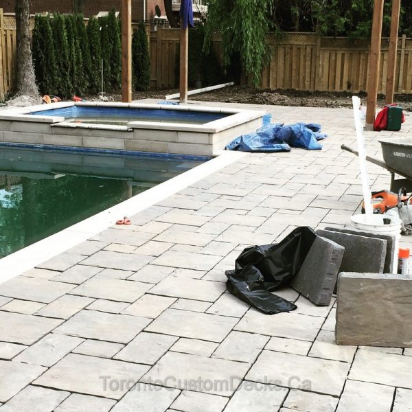 Heated driveway with large interlocking pool deck - Toronto Custom deck ...